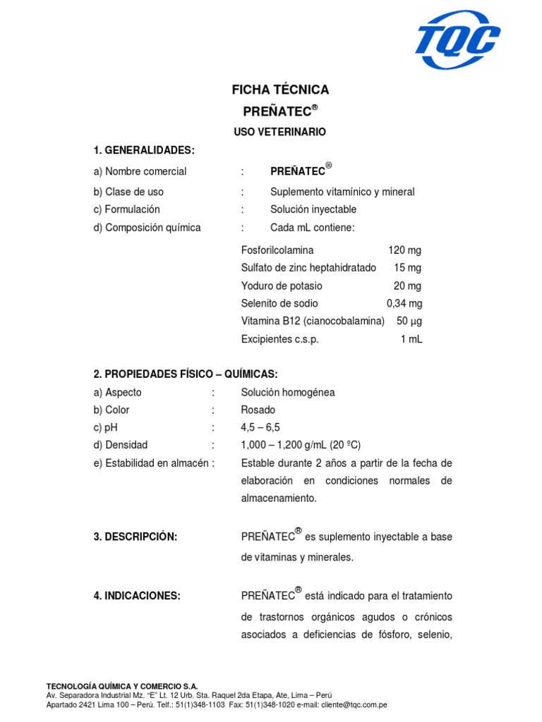 Preñatec Fich Tec | PDF | Yodo | Metabolismo