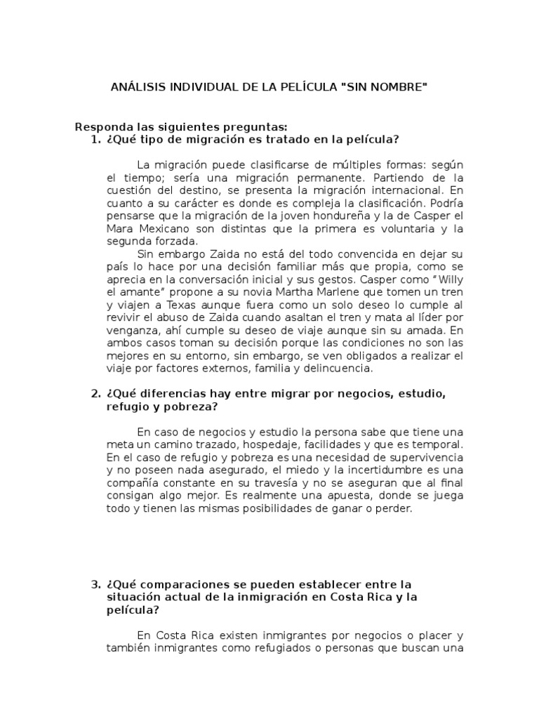 Análisis de La Película-Sin Nombre | PDF | Migración humana ...
