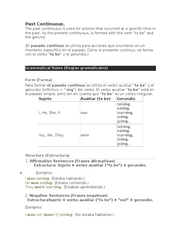 Past Continuous | PDF | Tipología Lingüística | Morfología