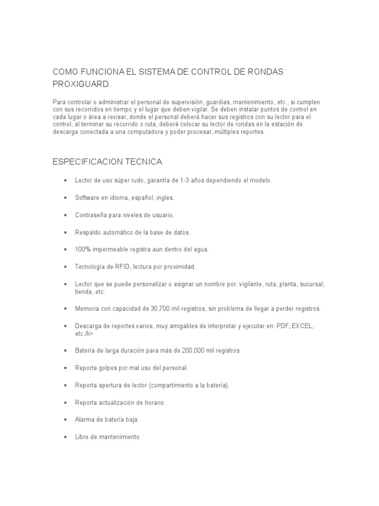 Como Funciona El Sistema de Control de Rondas Proxiguard | PDF ...
