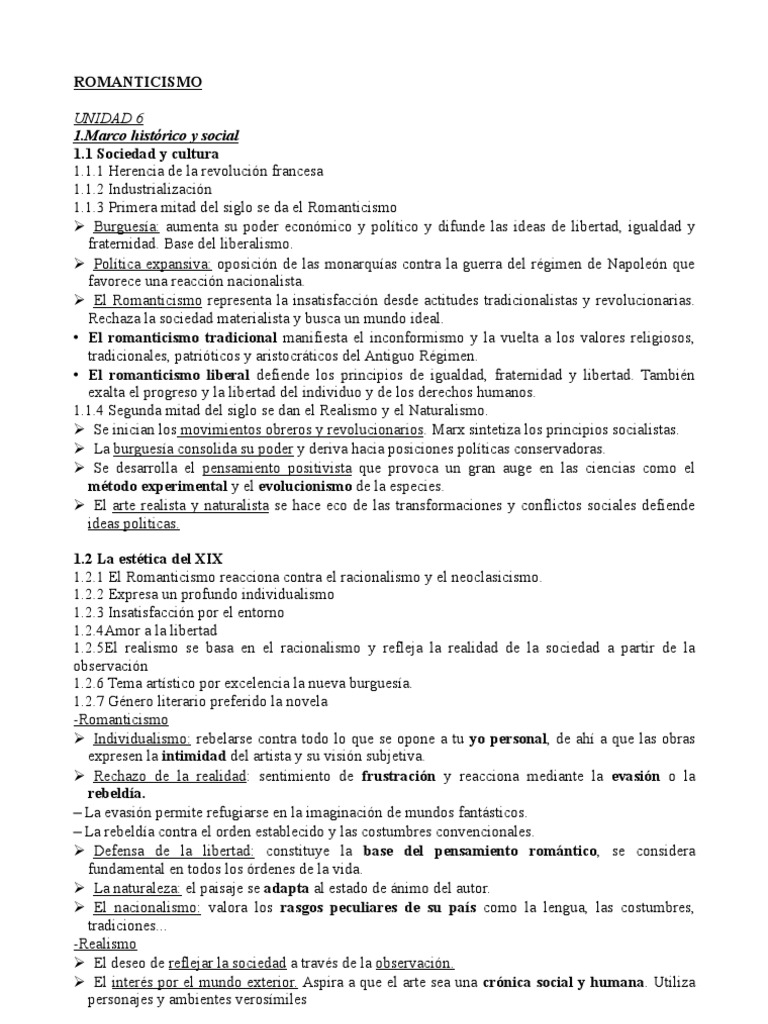 Esquema Romanticismo | PDF | Romanticismo | Realismo literario