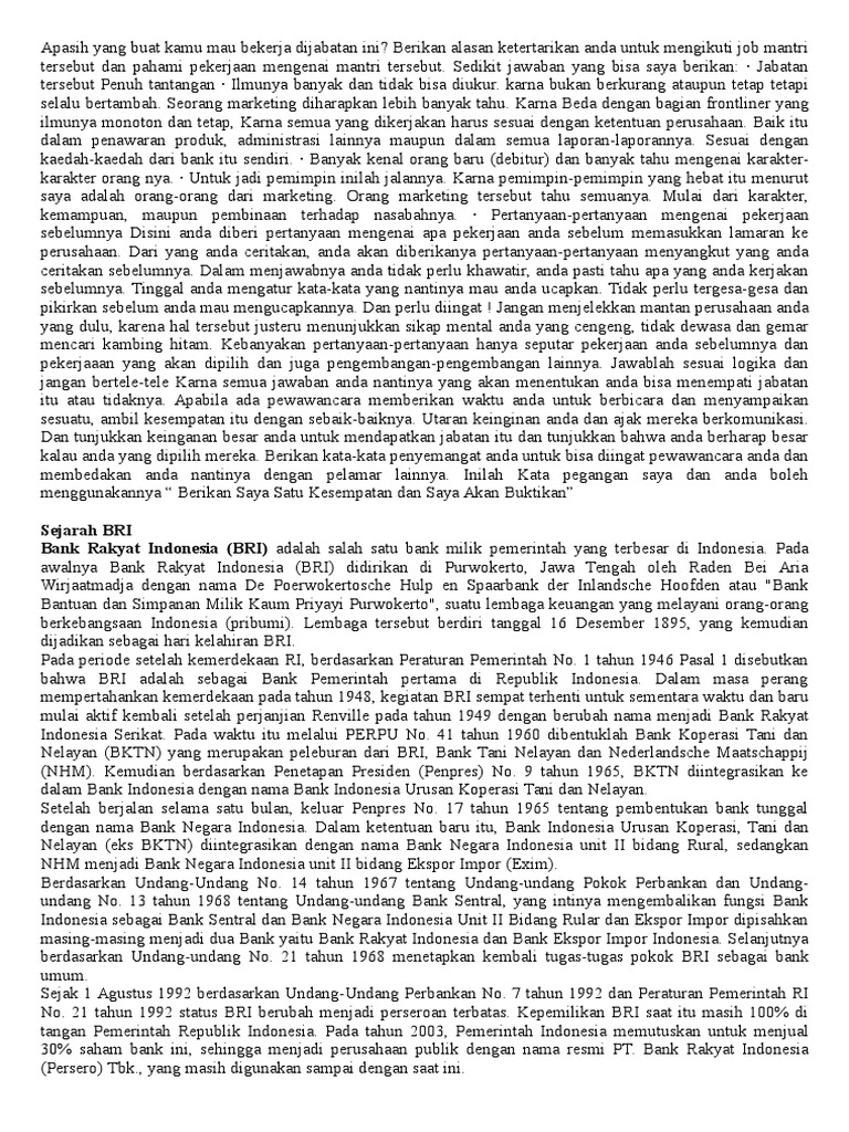 Menghadapi Tes Wawancara Bri | PDF