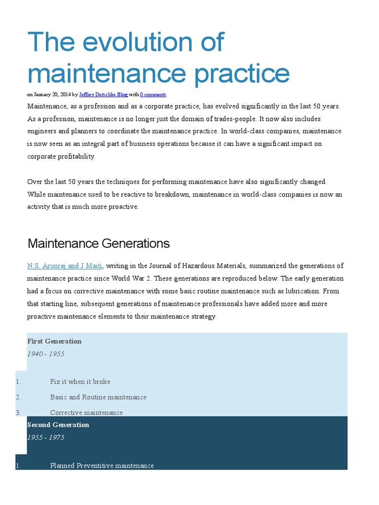 The Evolution of Maintenance Practice | Strategic Management ...