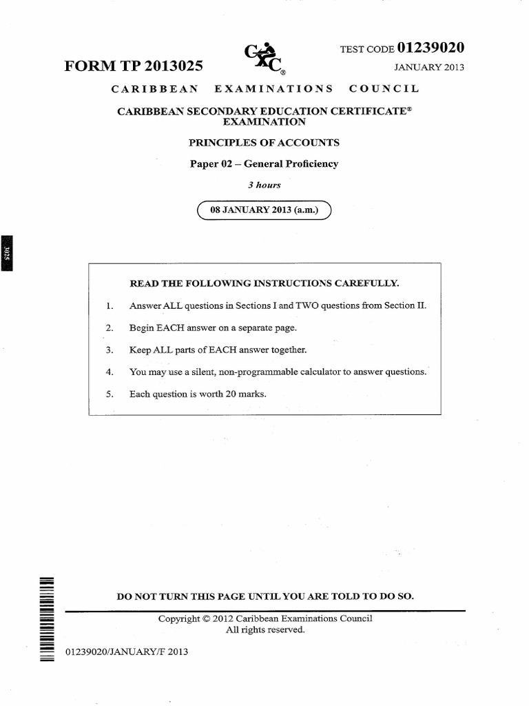 POA - January 2013 CXC Past Paper | PDF