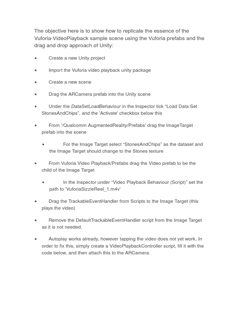 Vuforia Video Playback Guide | PDF | Unity (Game Engine) | Android (Operating System)