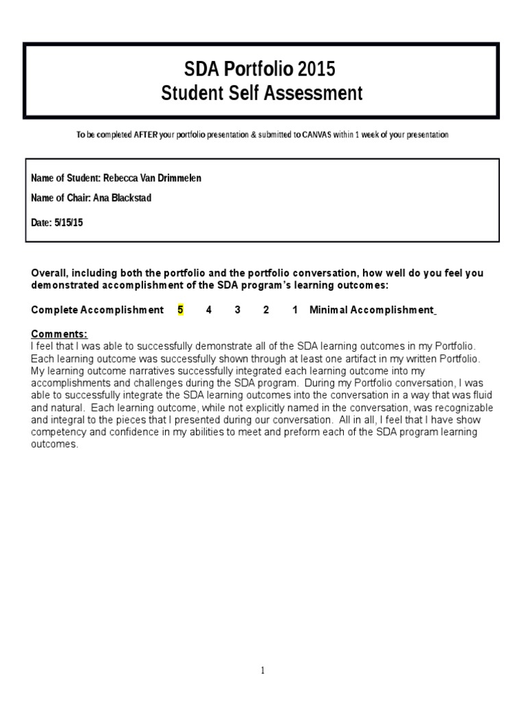 2015 SDA Portfolio Self-Assessment | PDF | Leadership | Learning