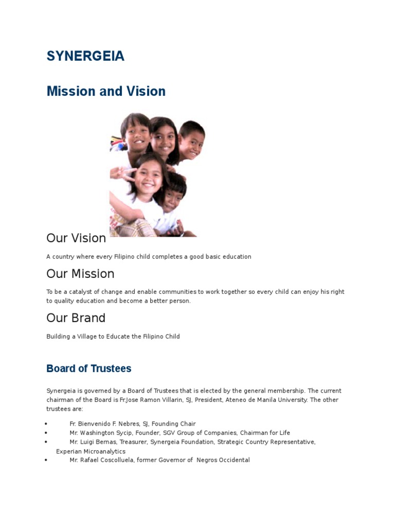 Synergeia Vision and Mission | PDF | Philippines | Government