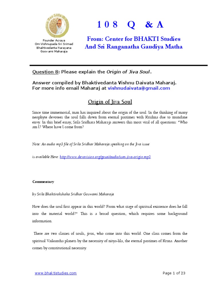 The Origin of Jiva (Soul) PDF | PDF | Philosophy