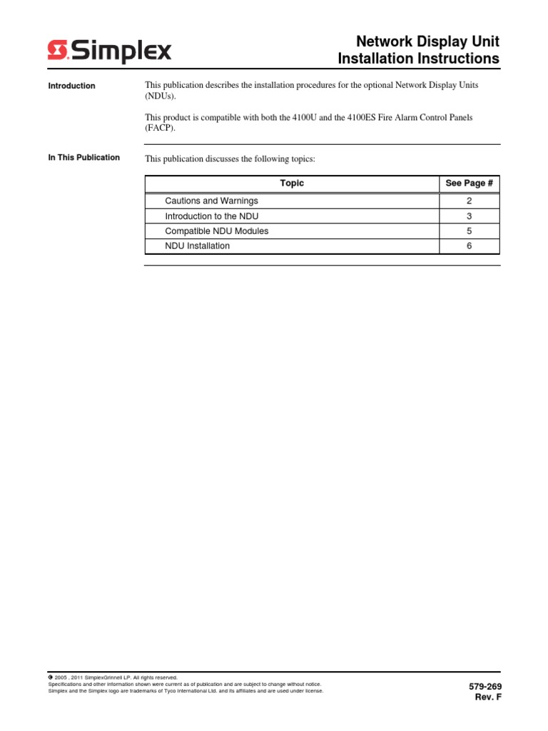 Simplex Installation Instructions Network Display Unit | Interface ...