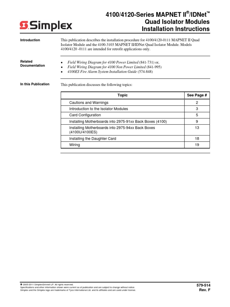 Simplex Install 41004120 Series MAPNET II Quad Isolator Module | PDF ...