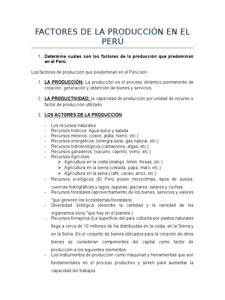 Factores de La Produccion en El Peru | PDF