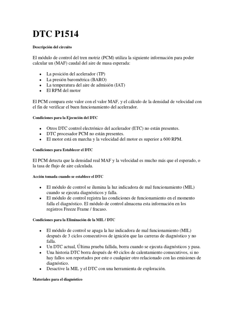 Codigo de Falla P1514 | PDF | Acelerador | Herramientas