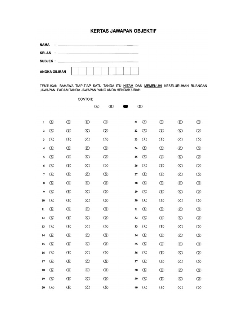 Kertas Jawapan Objektif | PDF