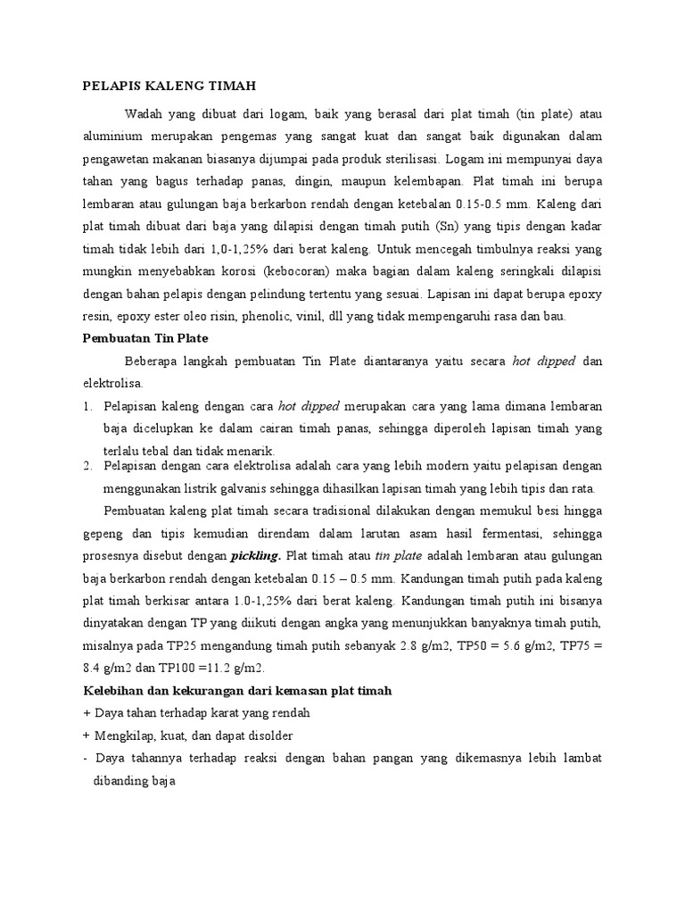 Pelapis Kaleng Timah: Proses & Keunggulan | PDF | Teknologi & Rekayasa