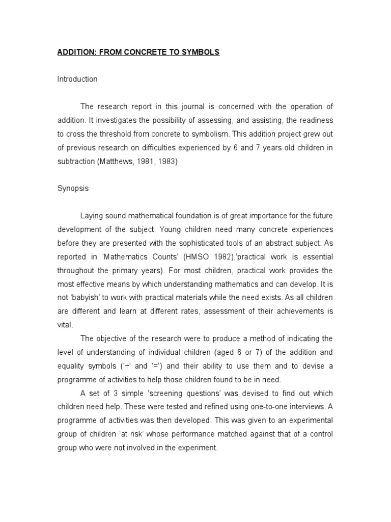 Addition: From Concrete To Symbols | PDF | Experiment | Teaching ...