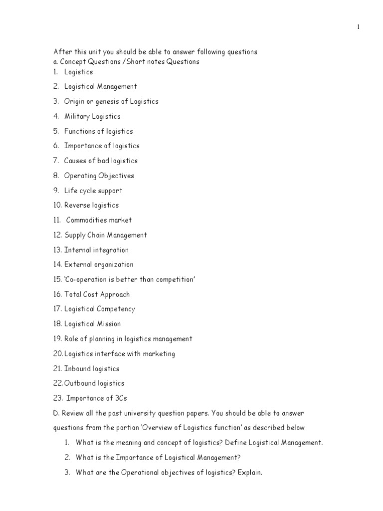 Logistics Notes | PDF | Logistics | Supply Chain Management