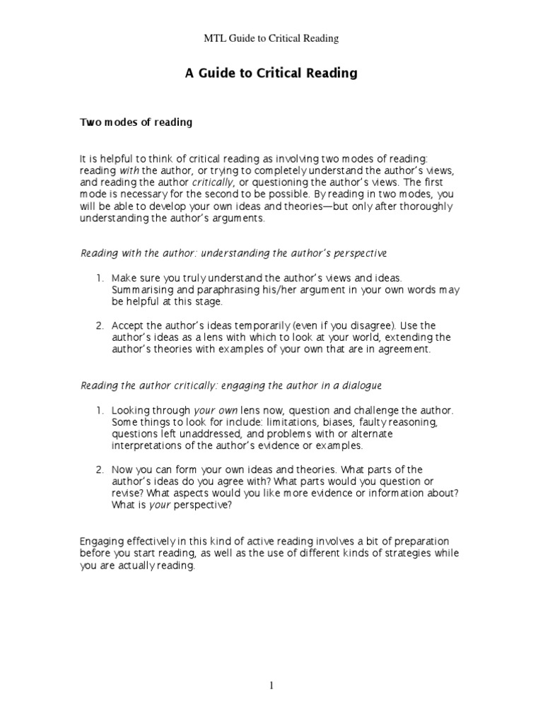 A Guide To Critical Reading PDF | PDF | Argument | Thought