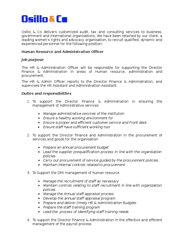 HR & Admin Officer Job Advert | PDF | Human Resource Management | Business