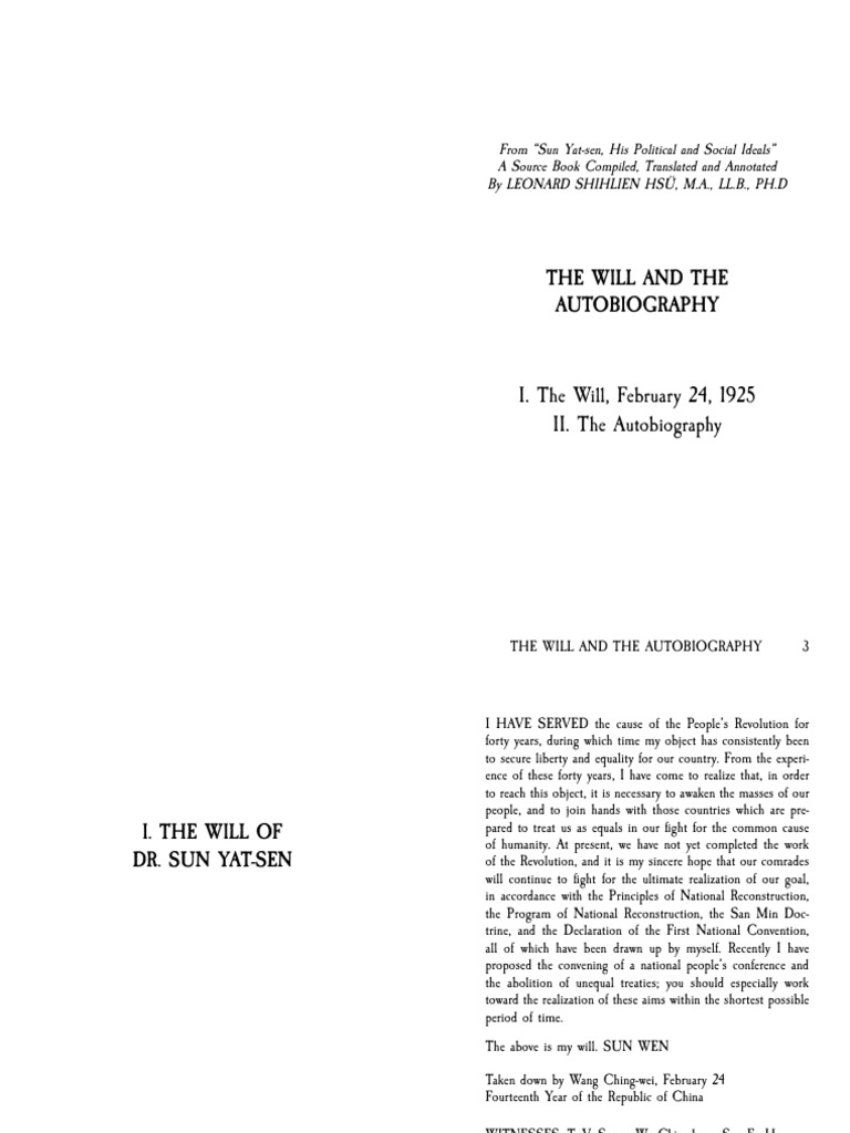 Sun Yat-Sen: Will and Autobiography | PDF | Qing Dynasty | China