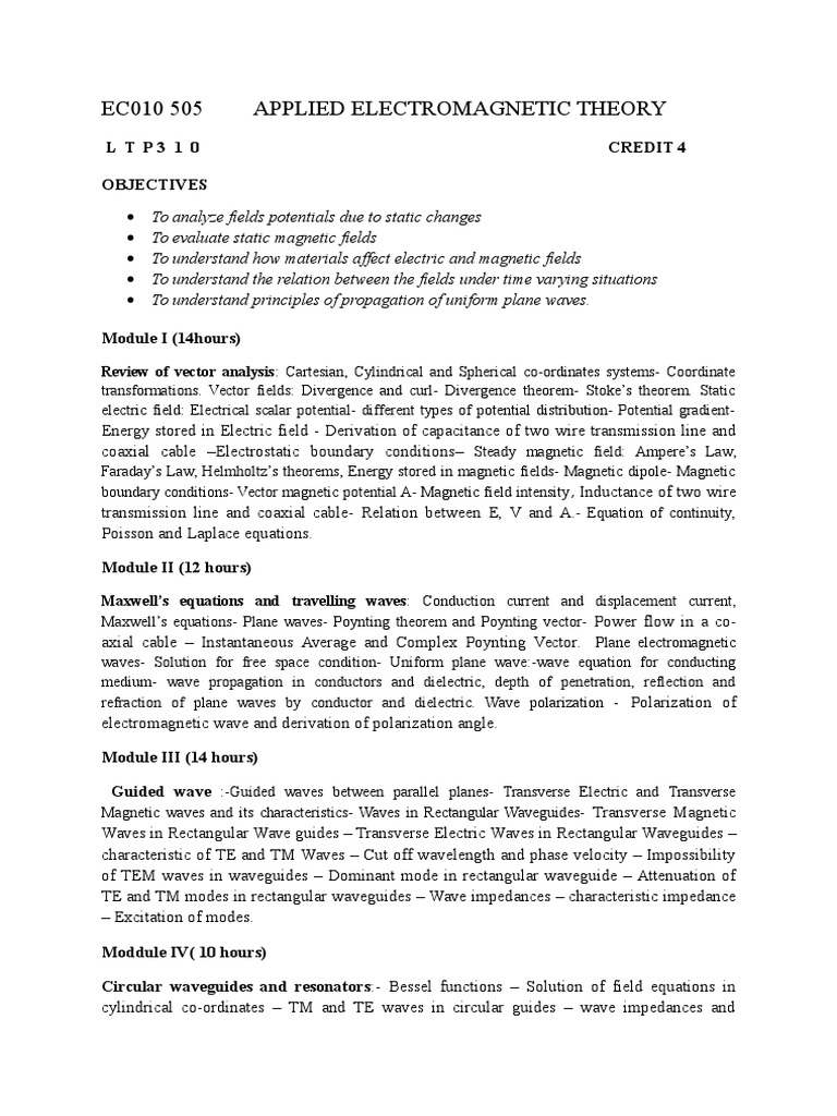 Ec010 505 Applied Electromagnetic Theory | PDF | Transmission Line | Waveguide