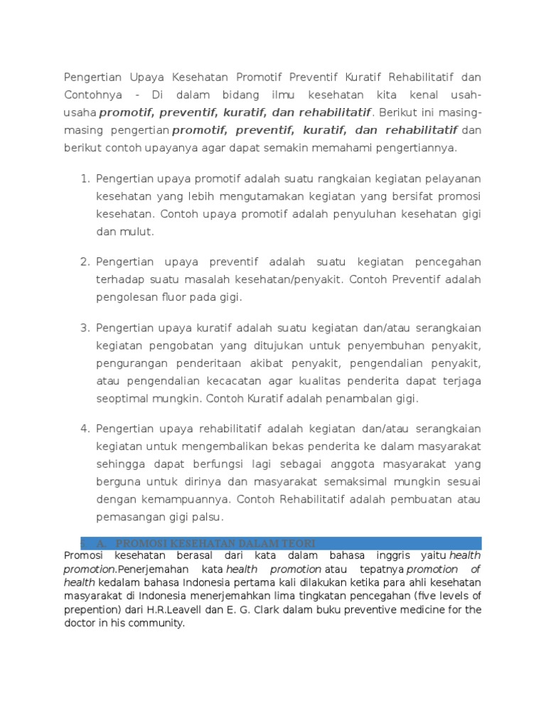Upaya Kesehatan: Promotif, Preventif, Kuratif, Rehabilitatif | PDF