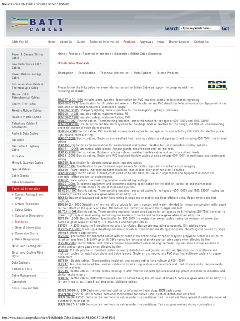 BS Cable Related Standards | PDF | Electrical Wiring | Cable