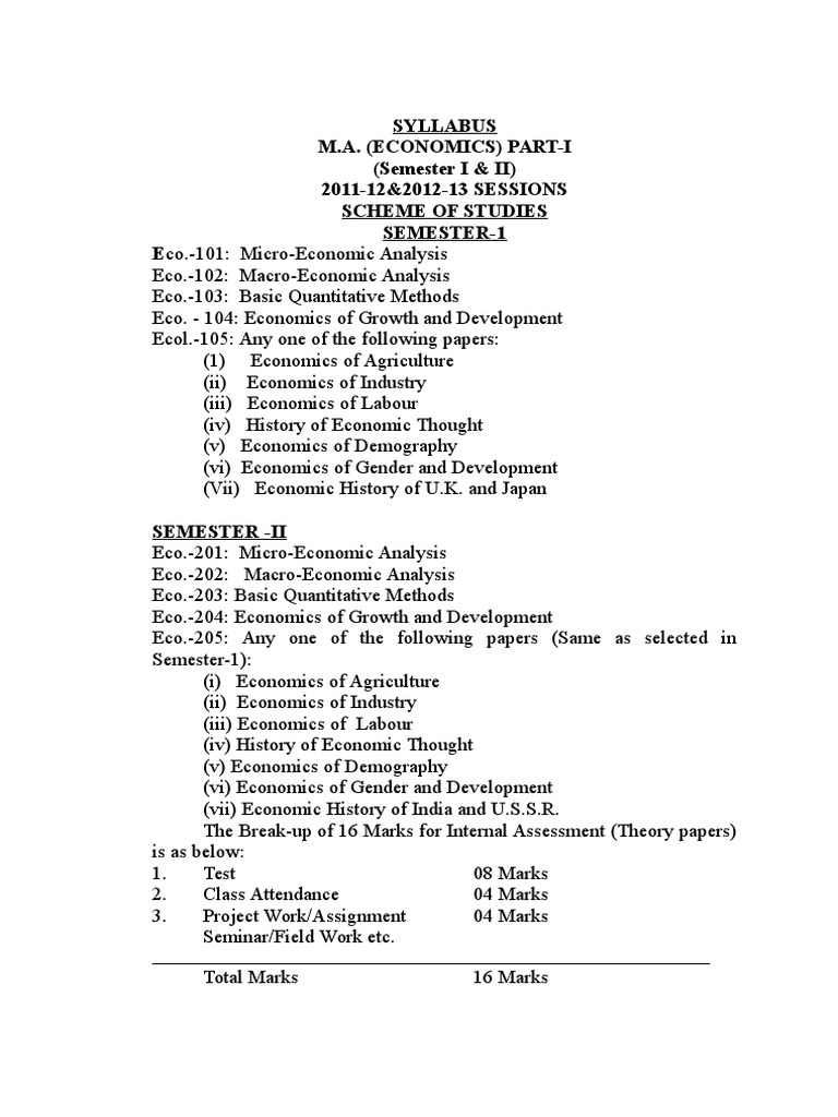M.A. (Economics) Part-I (Semester I & II) | PDF | Demand | Monetary Policy
