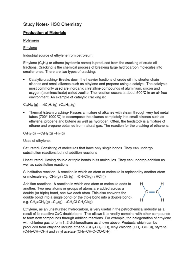 HSC Chemistry Study Notes PDF | PDF | Redox | Cracking (Chemistry)