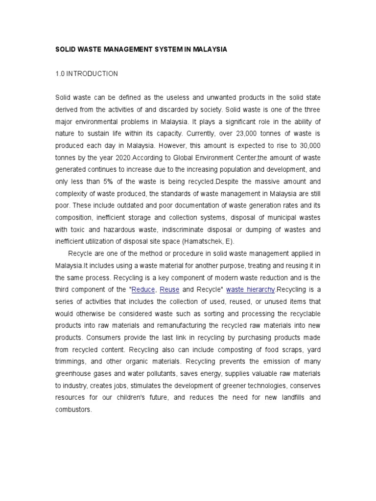 Solid Waste Management System in Malaysia | PDF | Recycling | Waste ...