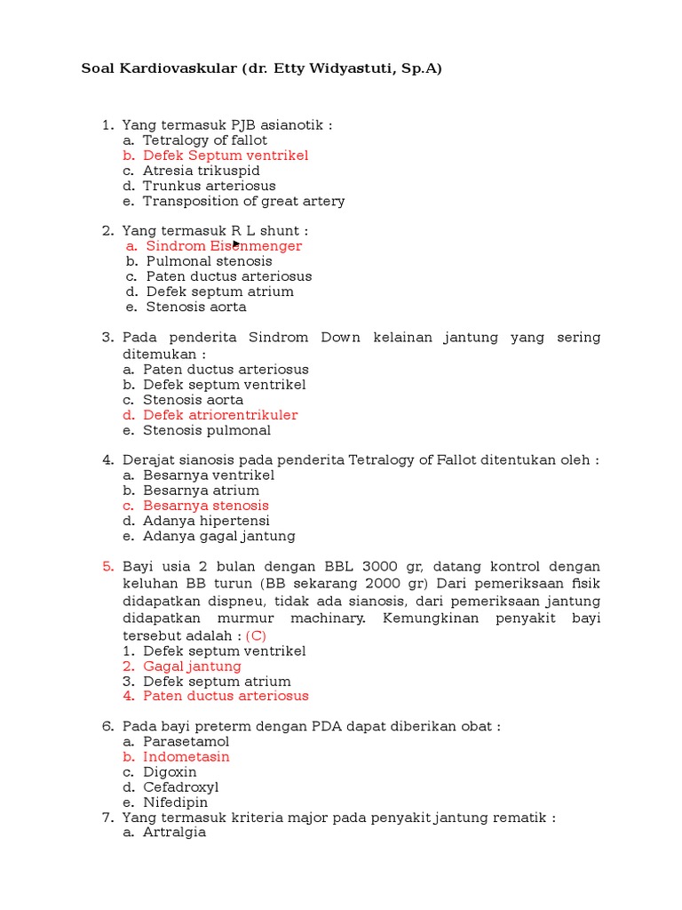 Soal Kardiovaskular dan PJB Asianotik | PDF | Ilmu Sosial | Kesehatan Holistik