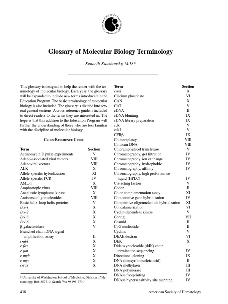 Glossary of Molecular Biology Terminology | PDF | Molecular Cloning ...