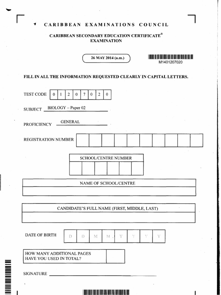 Csec Biology 2014 Paper 2 | PDF
