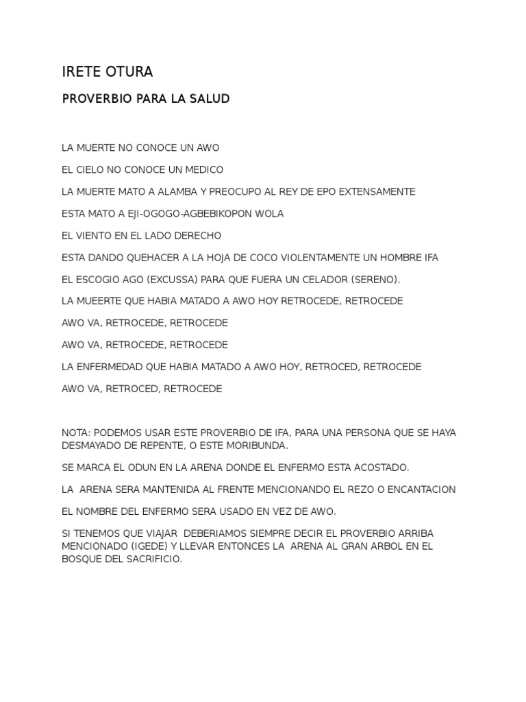 Irete Otura Proverbio | PDF | Salud y bienestar