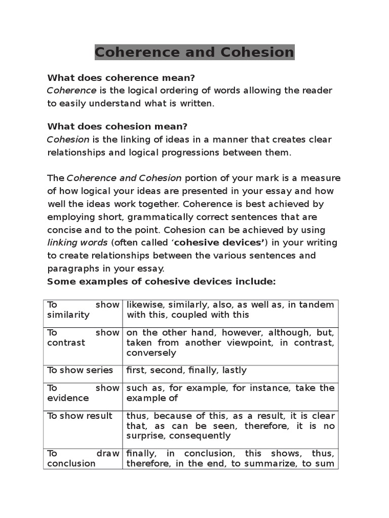 Coherence and Cohesion | PDF | Essays | Sentence (Linguistics)