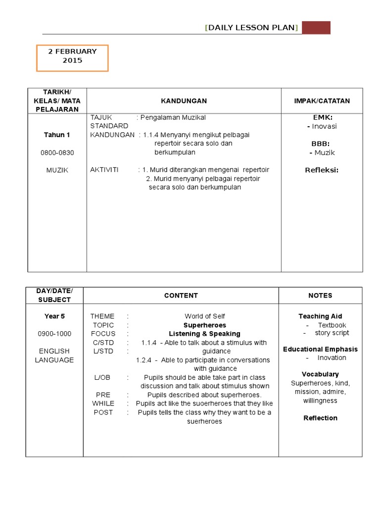 RPH Year 1,2,4 | PDF | Lesson Plan | English Language
