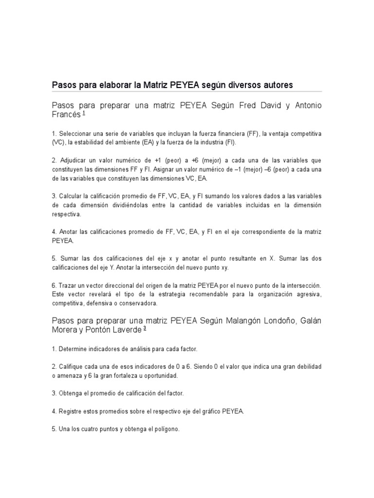 Pasos para Elaborar La Matriz PEYEA | PDF | Mc Donald's | Vector Euclidiano