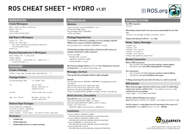ROS Cheat Sheet v1.01 | PDF