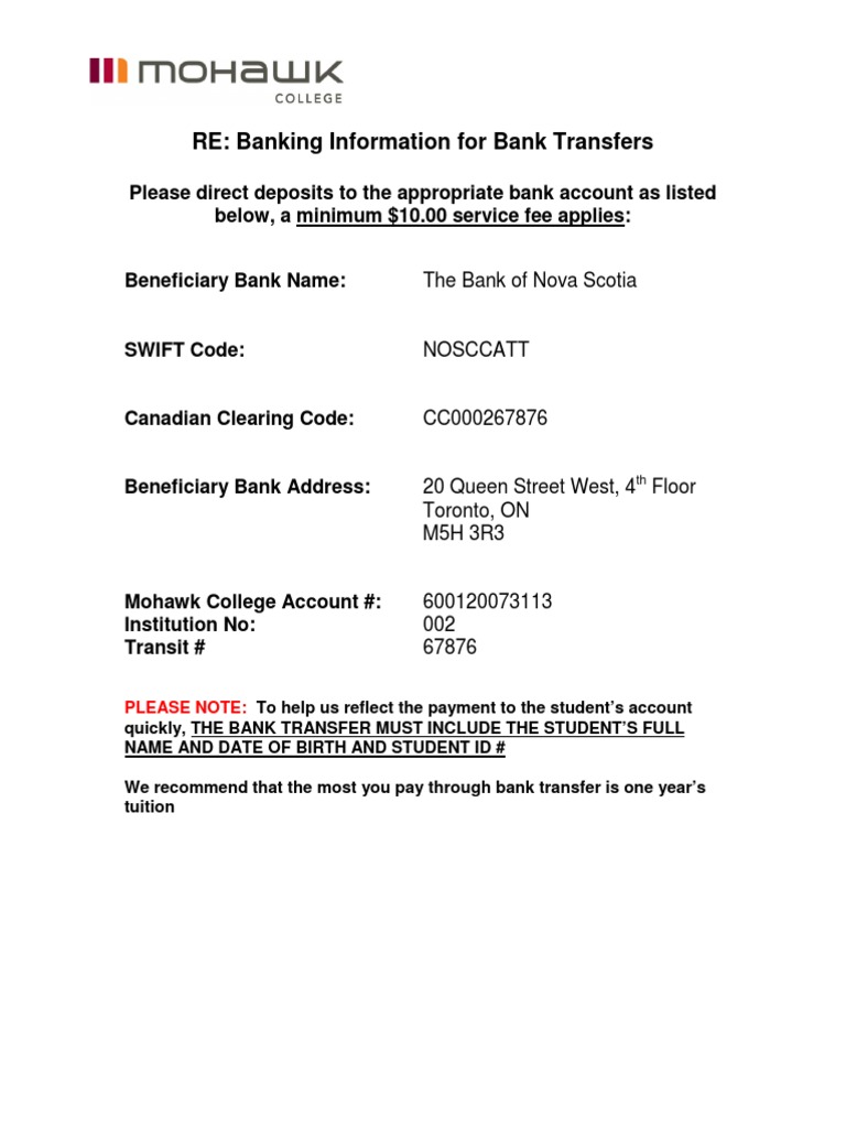 Banking Info for Wire Transfers | PDF