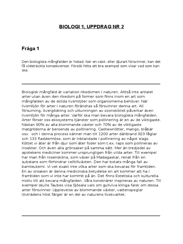 Biologi Hermods Uppgift 2 | PDF