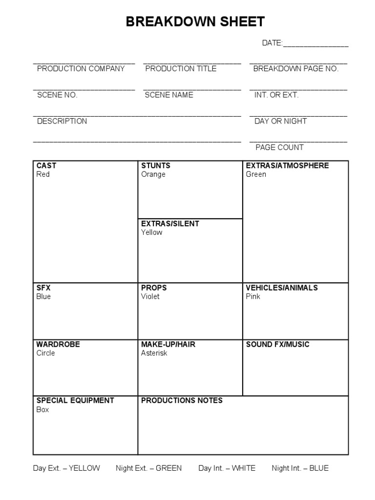 Breakdown Sheet: Cast Stunts Extras/Atmosphere | PDF