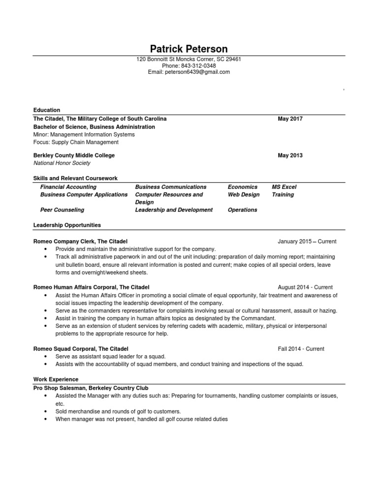 Patrick Peterson's Resume: Business Graduate | PDF
