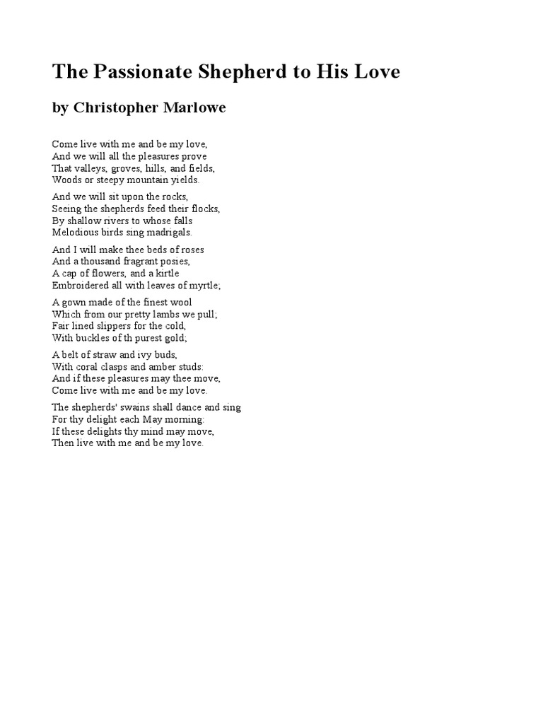 The Passionate Shepherd To His Love | PDF | Poetry | Nature