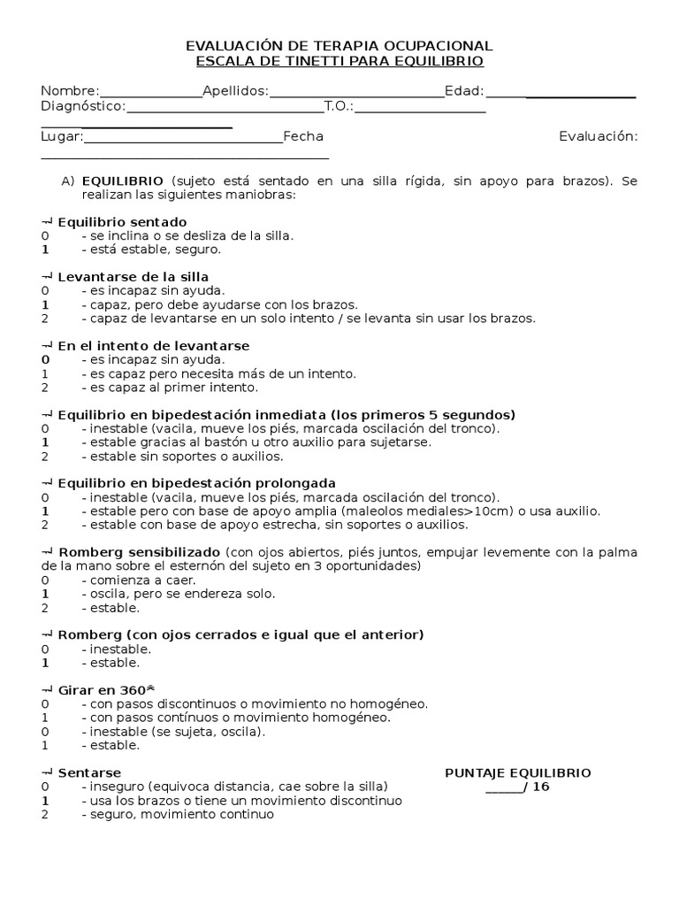 Escala de Tinetti Marcha y Equilibrio | Descargar gratis PDF ...