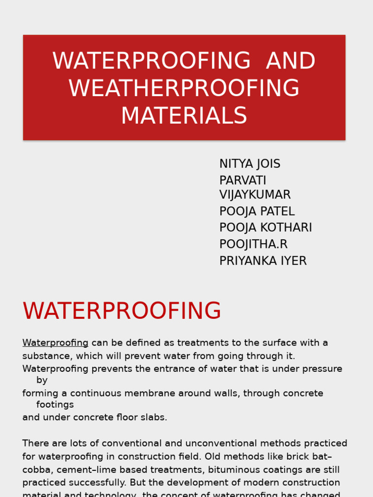 Waterproofing Materials Overview | PDF | Concrete | Asphalt