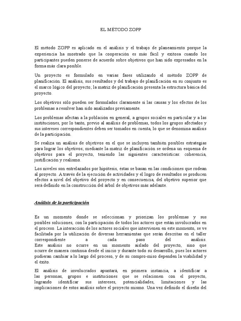 Introducción al Método ZOPP | PDF | Planificación | Conceptos psicologicos