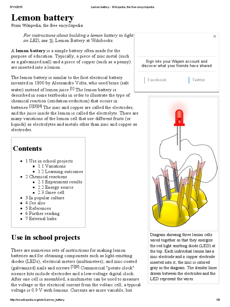Lemon Battery - Wikipedia, The Free Encyclopedia PDF | PDF | Chemistry ...