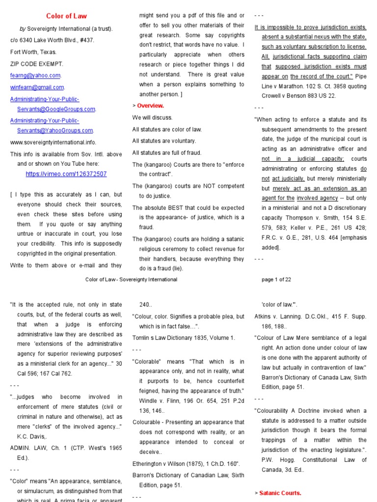 Color of Law - Sovereignty International | PDF | Commonwealth (U.S ...