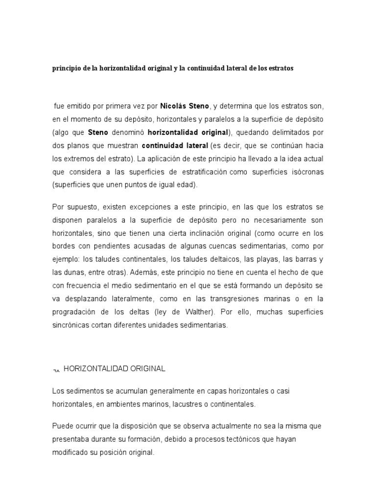 Principio de La Horizontalidad Original y La Continuidad Lateral de Los ...