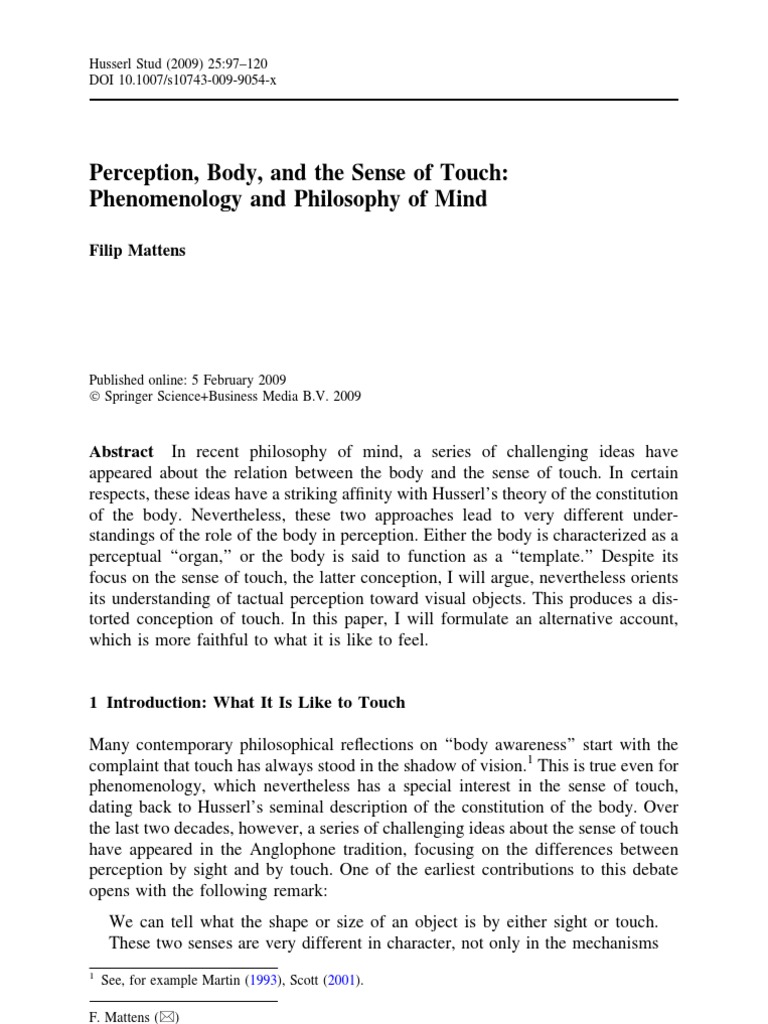 Perception, Body, and The Sense of Touch | PDF | Somatosensory System ...