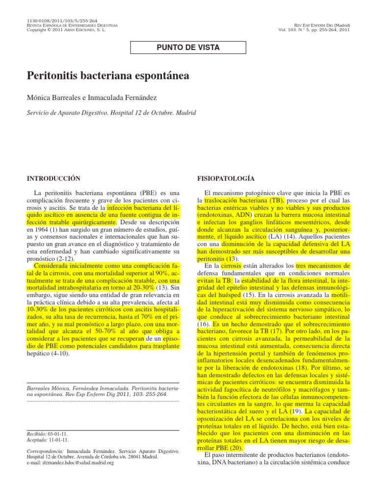 Peritonitis Bacteriana Espontanea | PDF | Antibióticos | Inflamación
